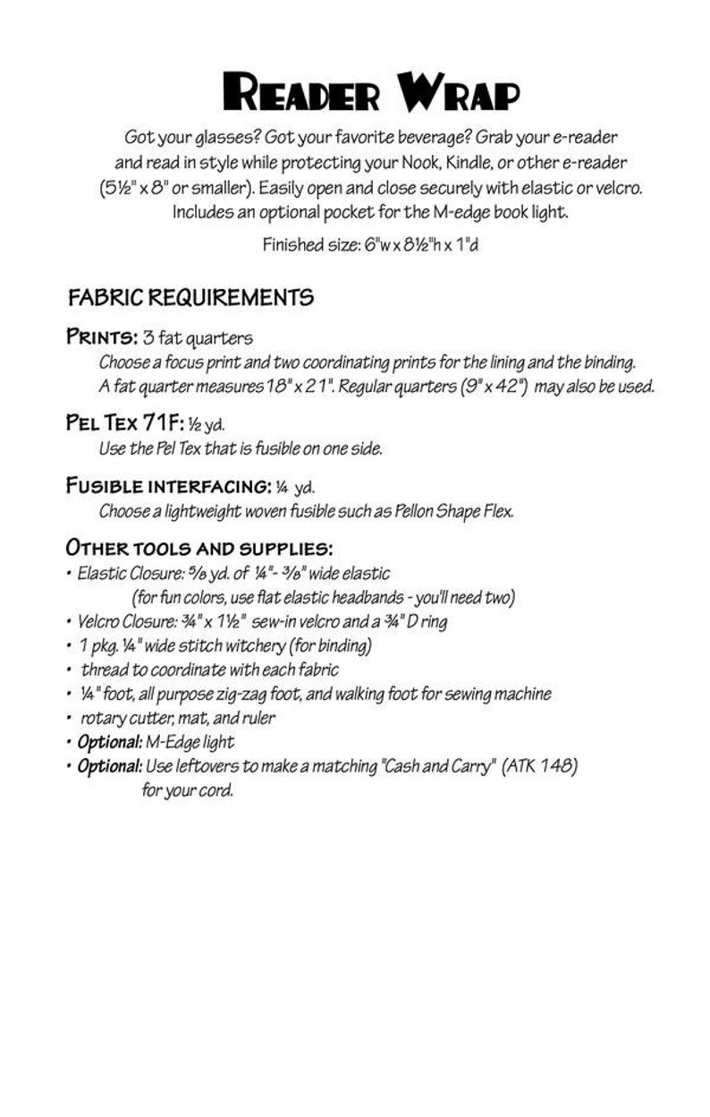 Reader Wrap - A Paper Pattern for a Cover With Pockets for E-readers ...