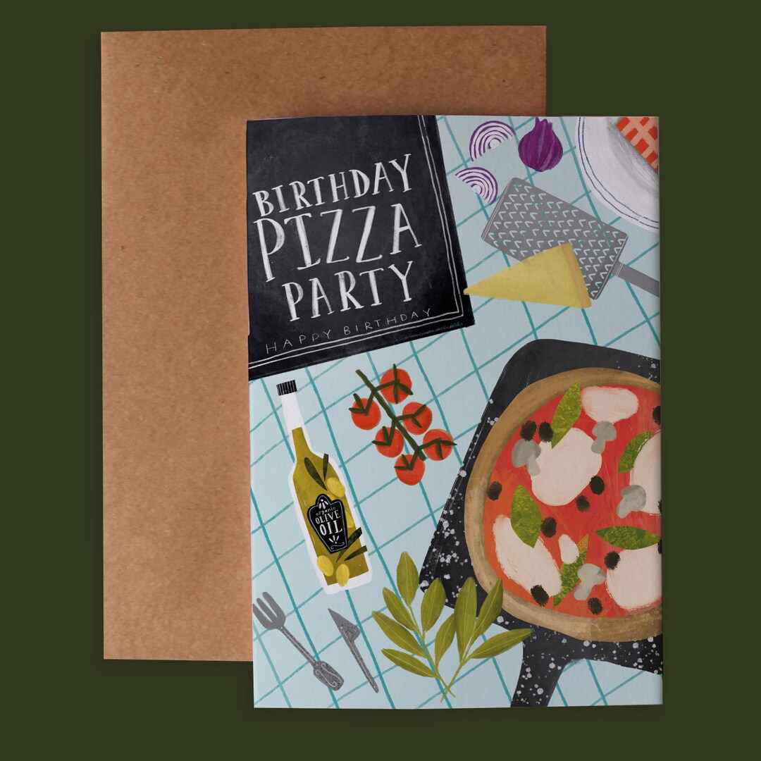Pizza Party Birthday Greeting Card - Etsy