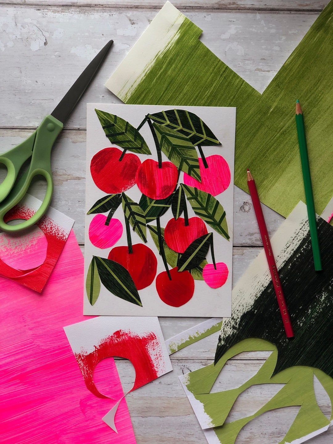 A5 Original Papercut Collage Cherry Tree Neon Pink - Etsy