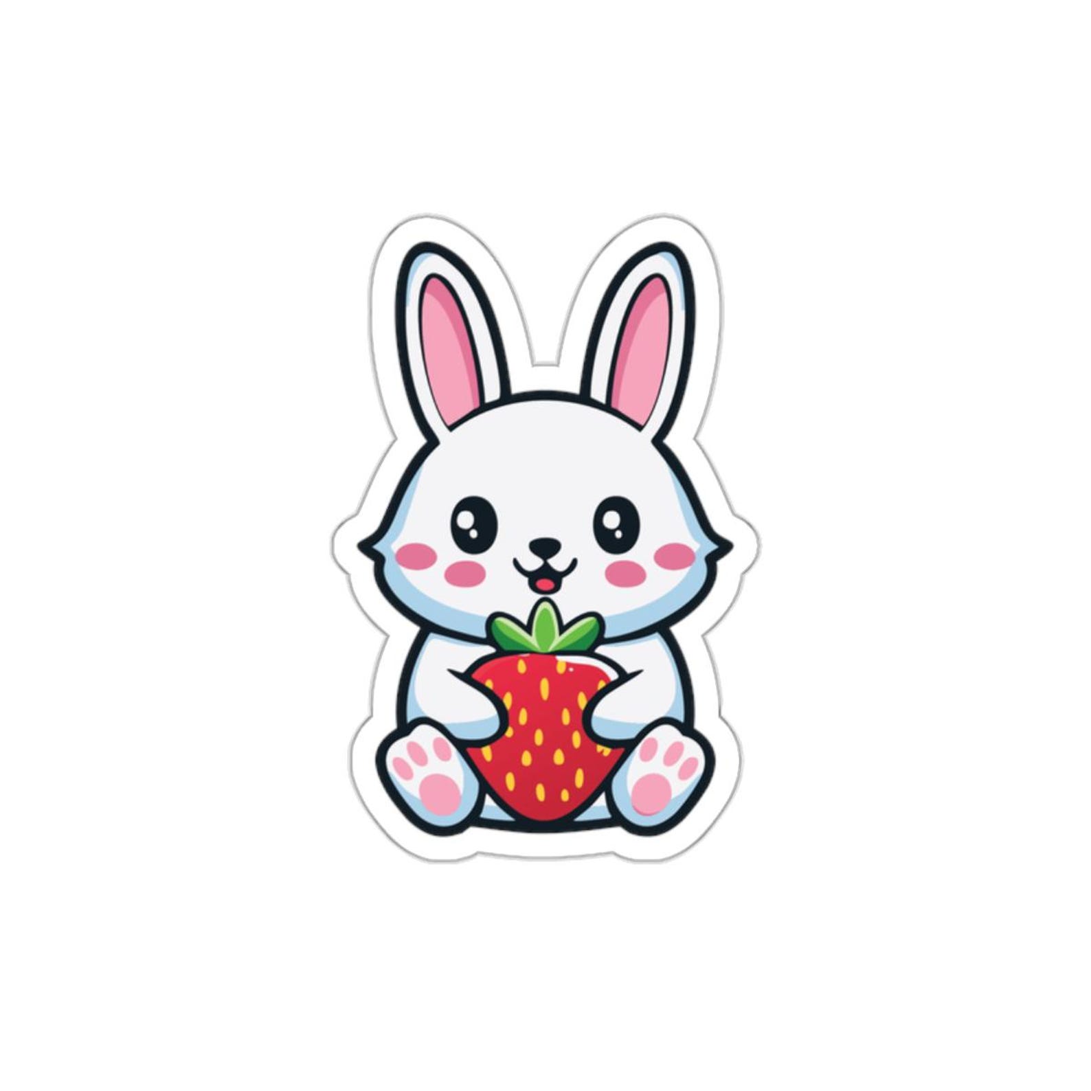 Cute Bunny With Strawberry Vinyl Sticker, Adorable Kawaii Rabbit Decal ...