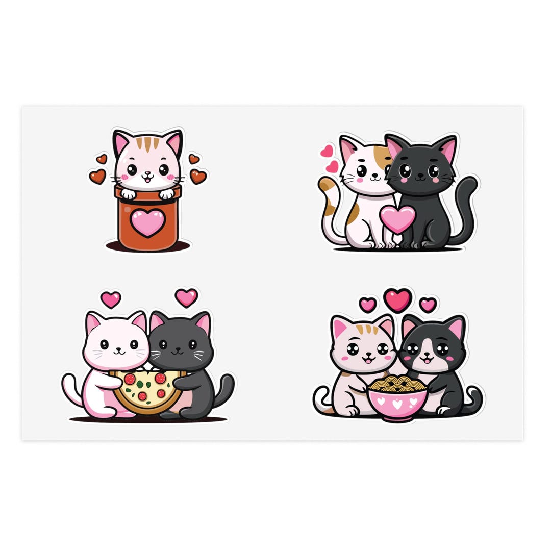 Cute Kawaii Cat Couple Sticker Sheet Adorable Animal Stickers, Perfect ...