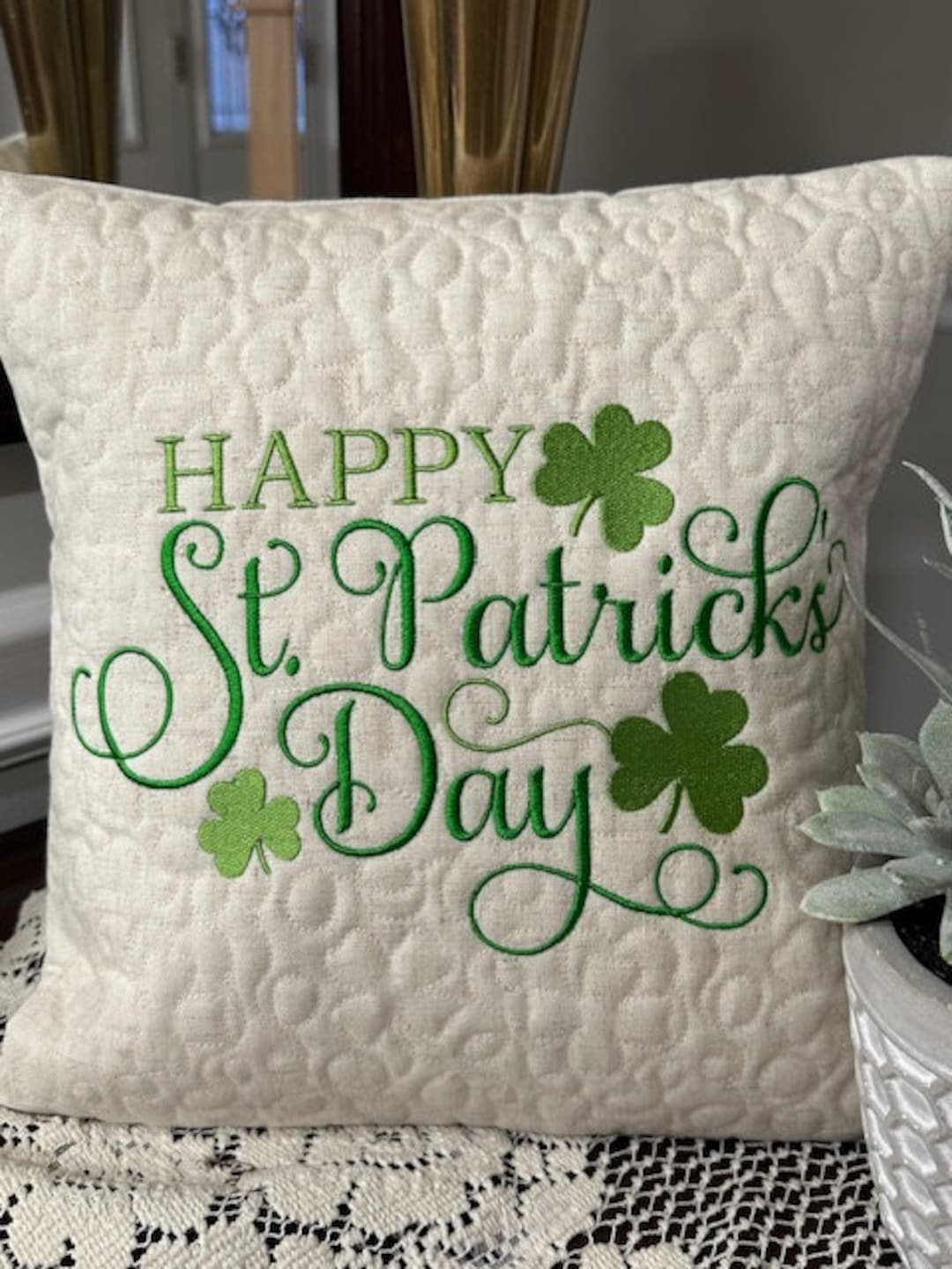 St Patrick's Day Handmade Pillow Cover-quilted and Embroidered Pillow ...