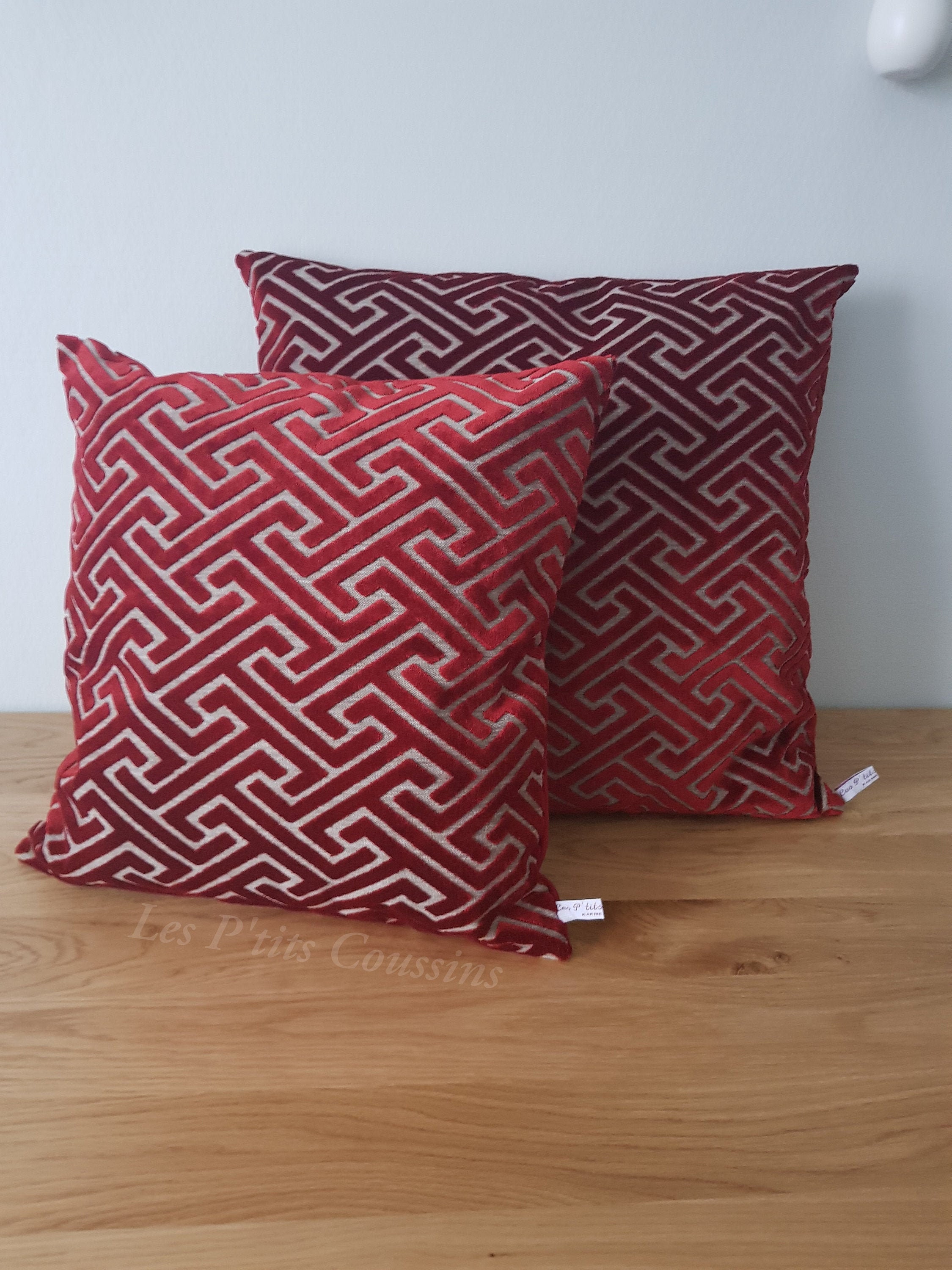 Cushion Cover With Geometric Patterns in Red and Light Brown | Etsy