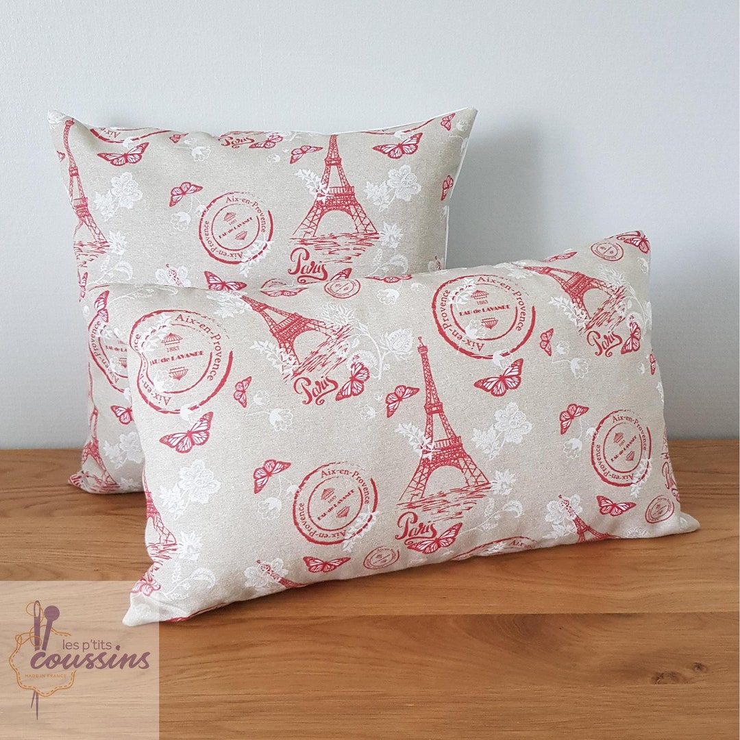 Cushion Cover With Paris and Eiffel Tower Motifs in Red, Beige and ...