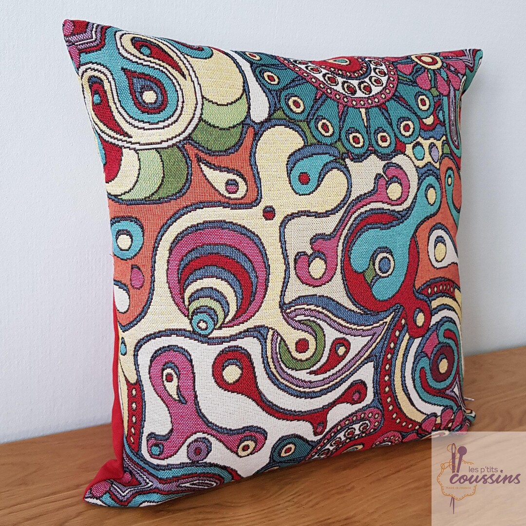 Cushion Cover With Multicolored Vintage Patterns, Seventies Living Room ...