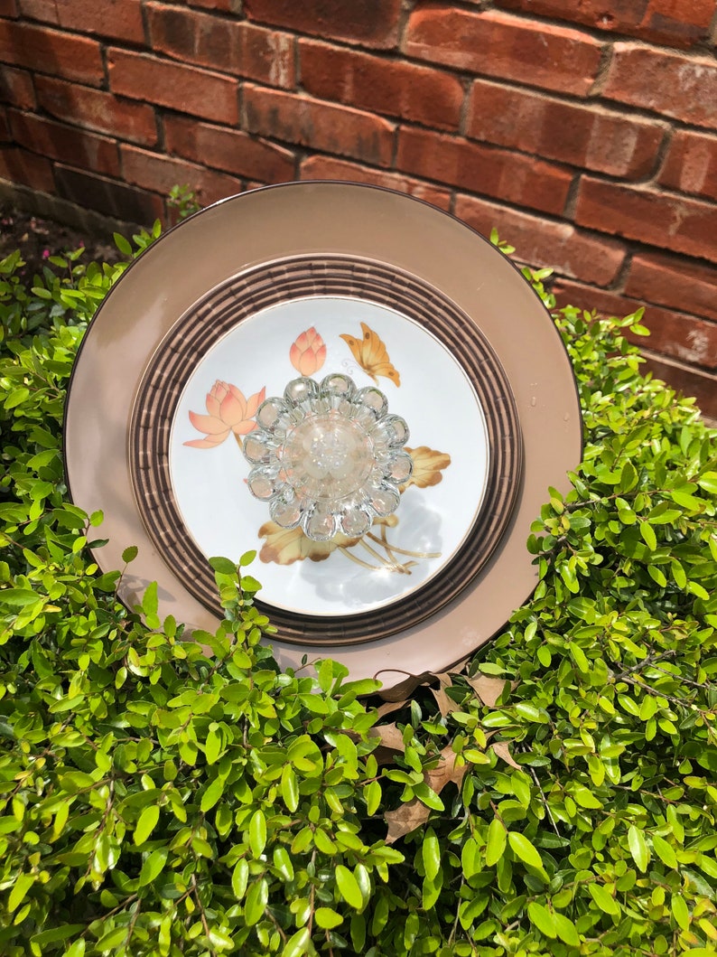 Repurposed Glass Plate Flower Glass Garden Art Plate Flower Sun Catcher ...
