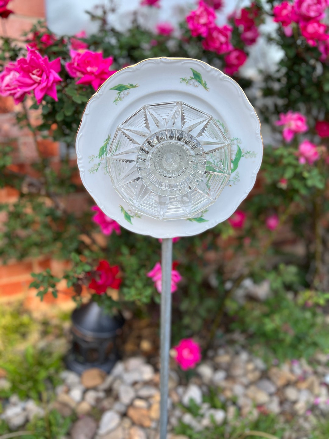 Repurposed Glass Plate Flower Glass Garden Art Glass Flower Plate ...