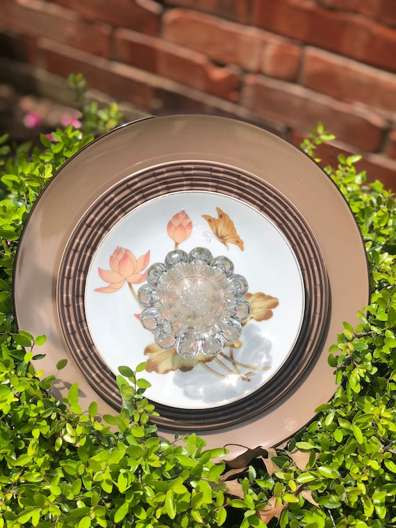 Repurposed Glass Plate Flower Glass Garden Art Plate Flower - Etsy