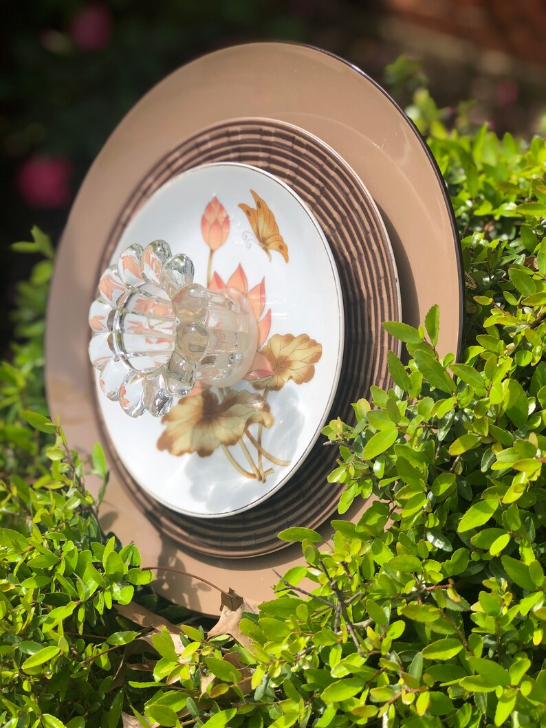 Repurposed Glass Plate Flower Glass Garden Art Plate Flower Sun Catcher ...