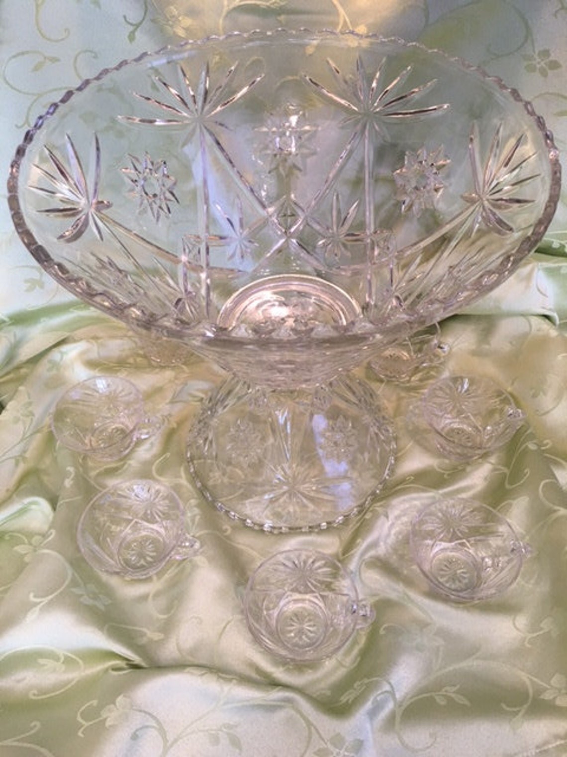 Anchor Hocking Vintage 1960's Early American Pressed Cut Pedestal Punch ...