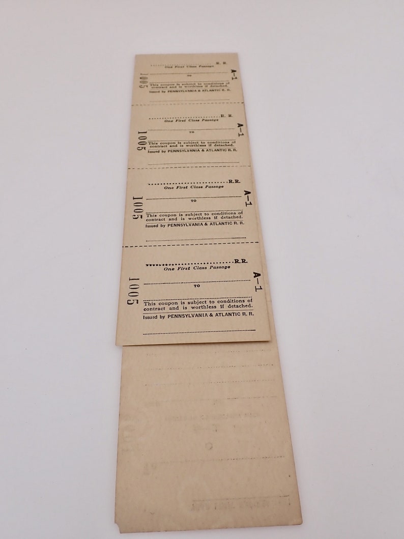 Original 1900's Pennsylvania & Atlantic Intact Railroad Tickets and ...