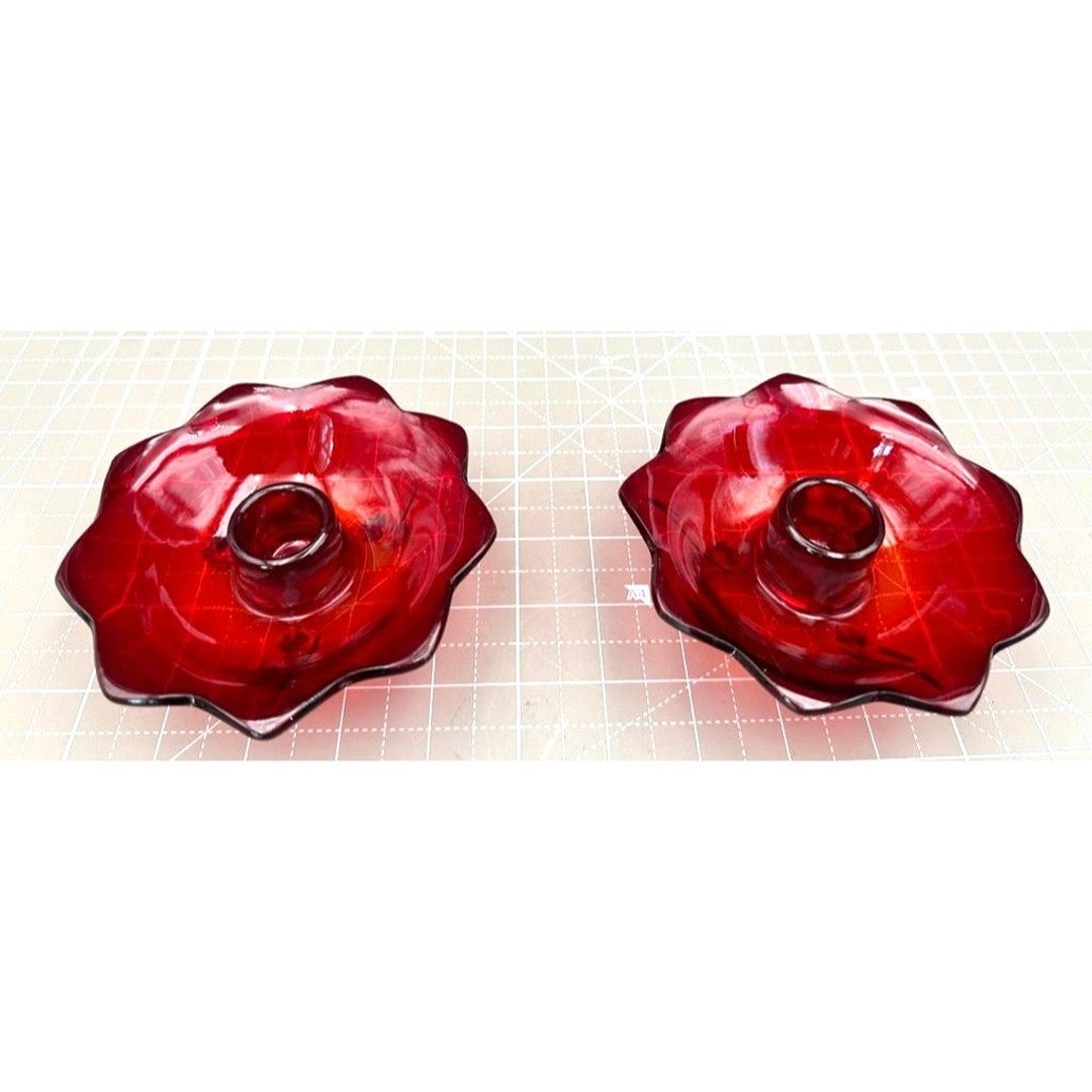Vintage Lotus Flower Fenton Glass Amberina Candlestick Holders Glow - Etsy