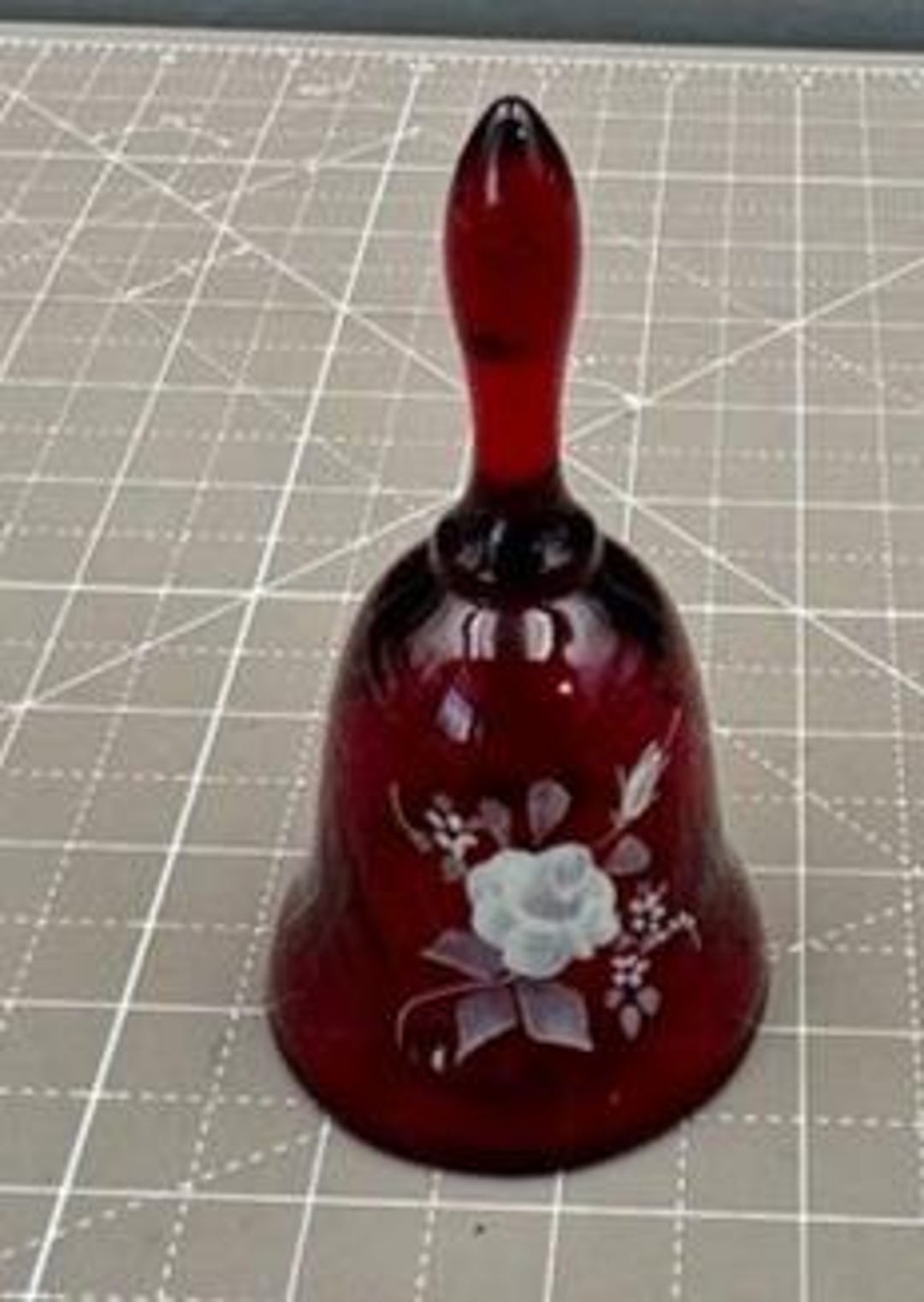Fenton Ruby Red Glass Bell Hand-painted Floral Design Reacts to UV READ ...