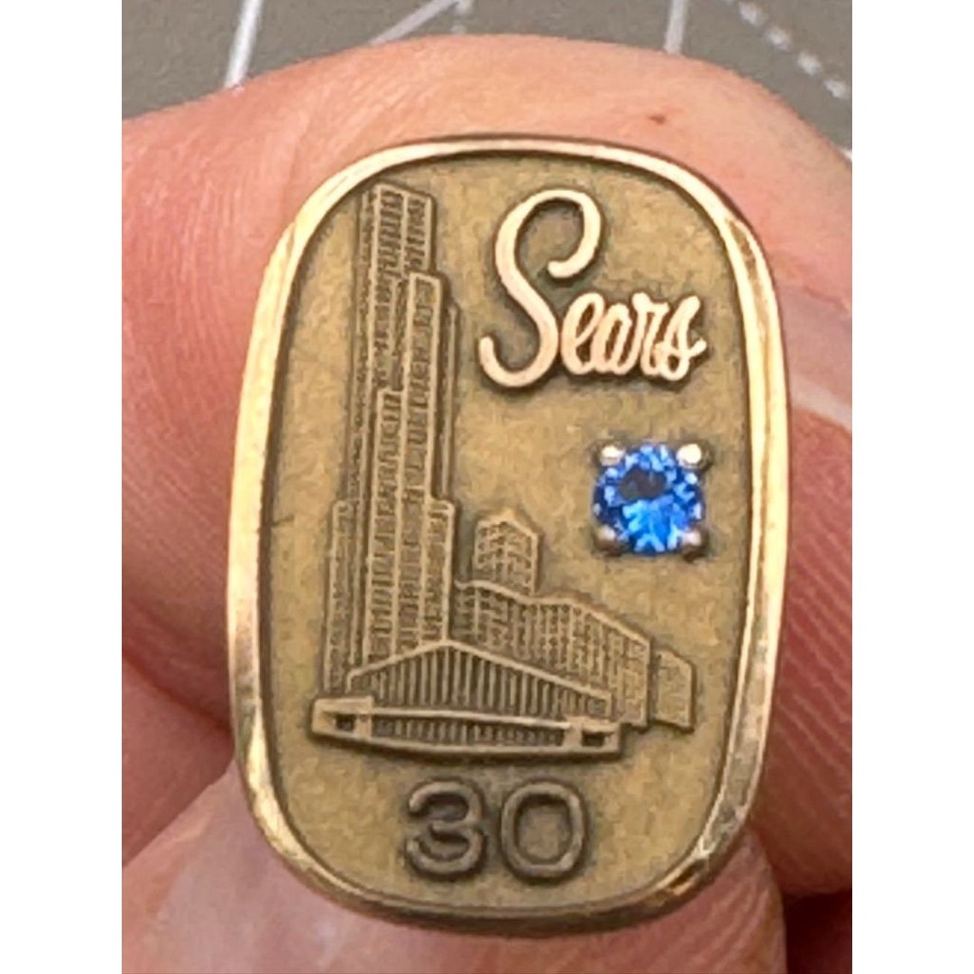 Vintage Sears 30 Year Service Pin 1/5/10K Gold Filled With Blue Topaz ...