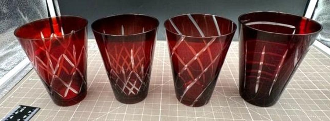 Set 4 Vintage Ruby Red Cut Glass Tumblers Bohemia Cut Pattern - Etsy