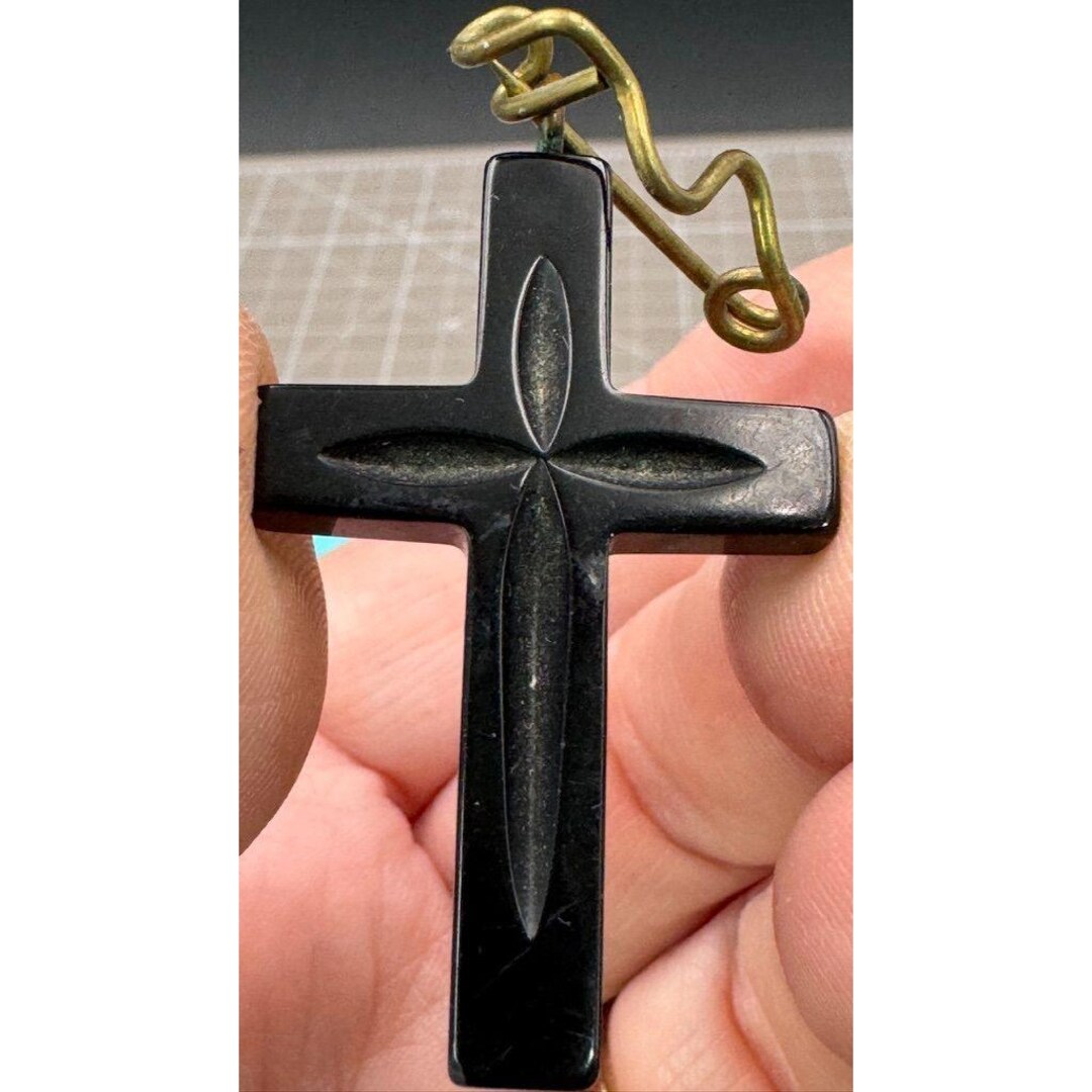 Antique Jet Crucifix Mourning Pendant - Etsy