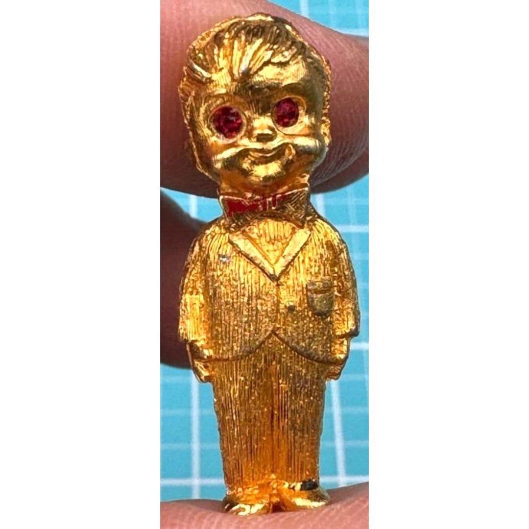 Small Gold Tone Creepy Boy Brooch With Red Rhinestone Eyes 1 1/4" - Etsy