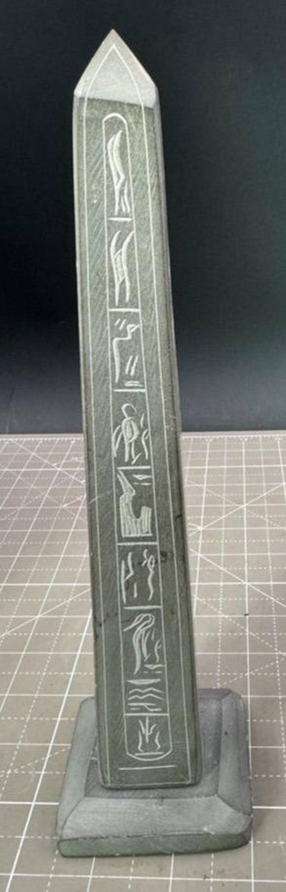 Egyptian Style Obelisk Figurine With Hieroglyphs Stone Material 9 1/4 ...