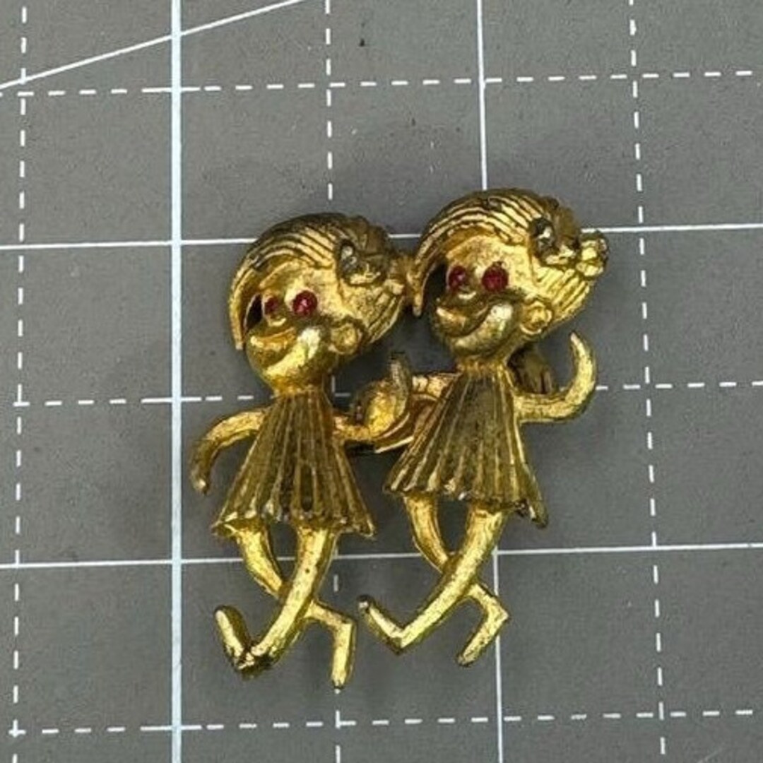 Vintage Mamselle Village Gold Tone Courting Boy & Girl Brooch Scatter ...