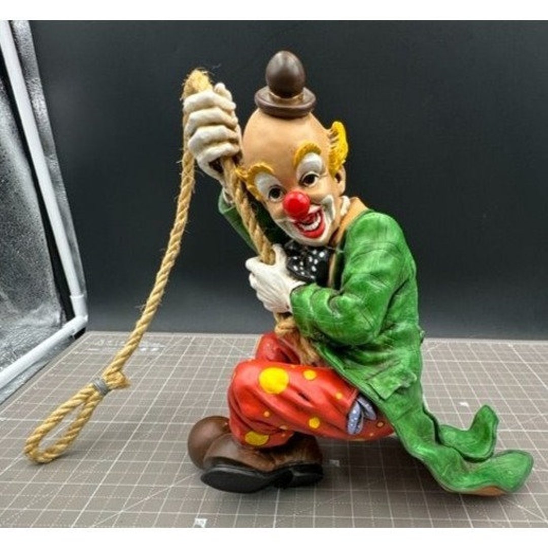 1997 Large Resin Happy Clown Green Coat Climbing Rope Signed - Etsy