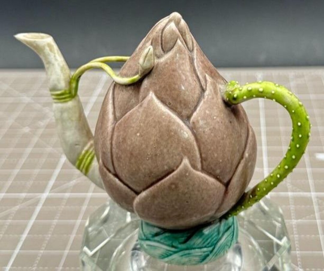 Artichoke-inspired Ceramic Teapot Figure Leaf Stem Handle Unique ...