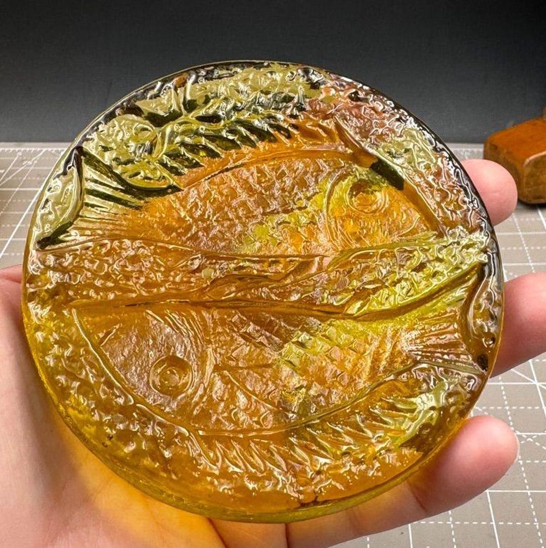 Vintage Amber Glass Paperweight With Fish Design - Etsy