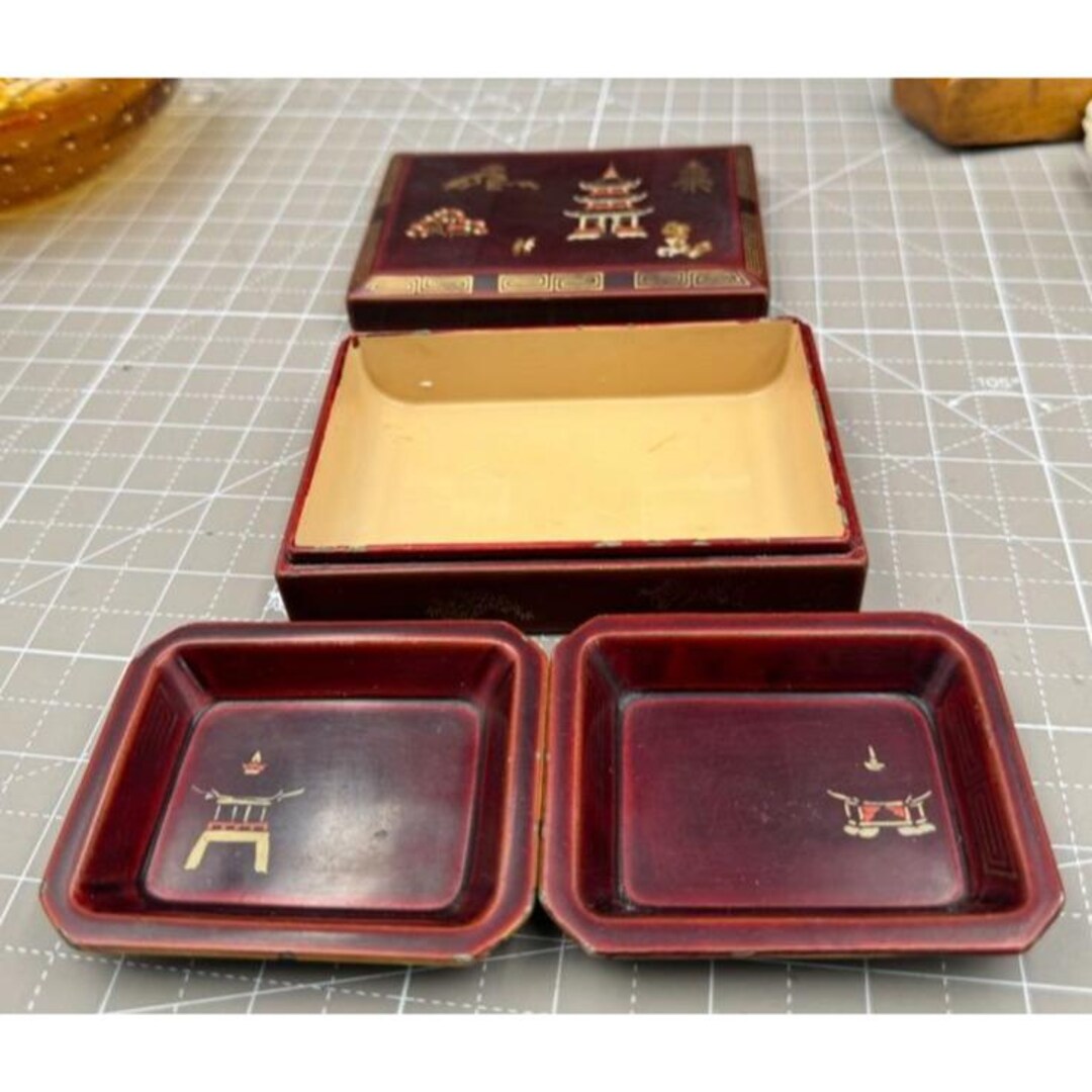 Occupied Japan Maruni Lacquerware Box With Trays Pagoda Red & Black - Etsy