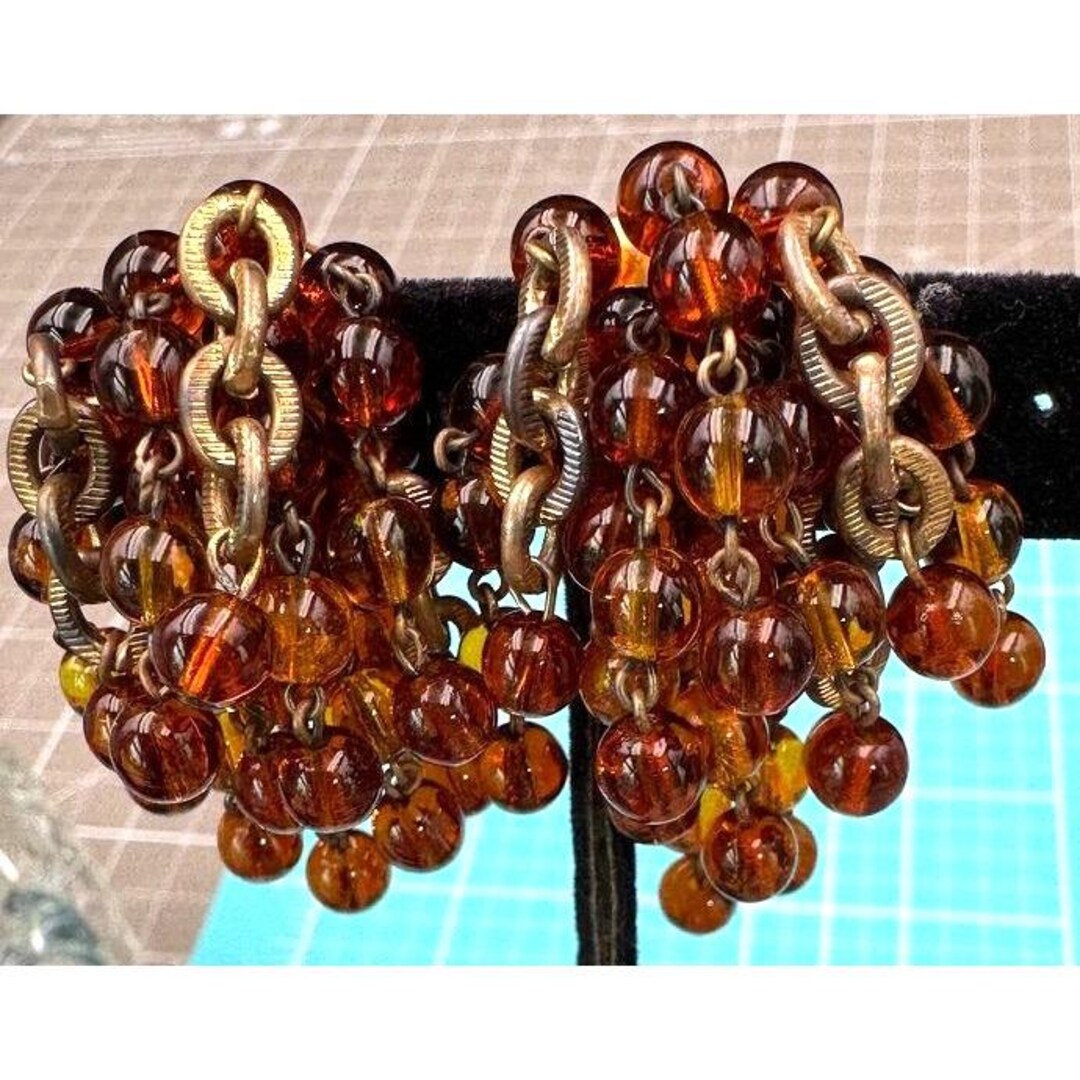 Rare Coro Earrings Beaded Amber Colored Glass Ball Dangling Screw On - Etsy