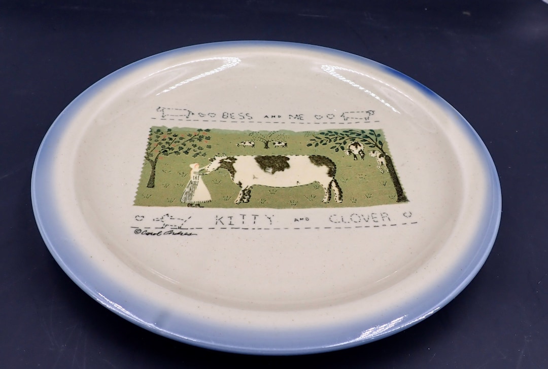 Bess and Me Kitty and Clover Folk Art Cow Sandwitch Plate by Carol ...