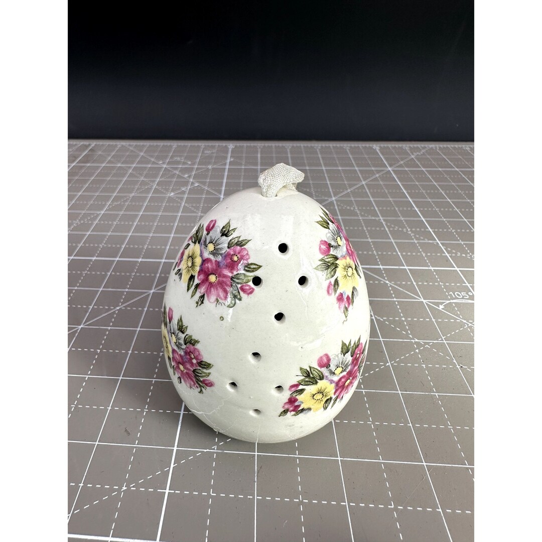 Vintage Japanese Potpourri Porcelain Egg With Ribbon Red Grey Yellow ...