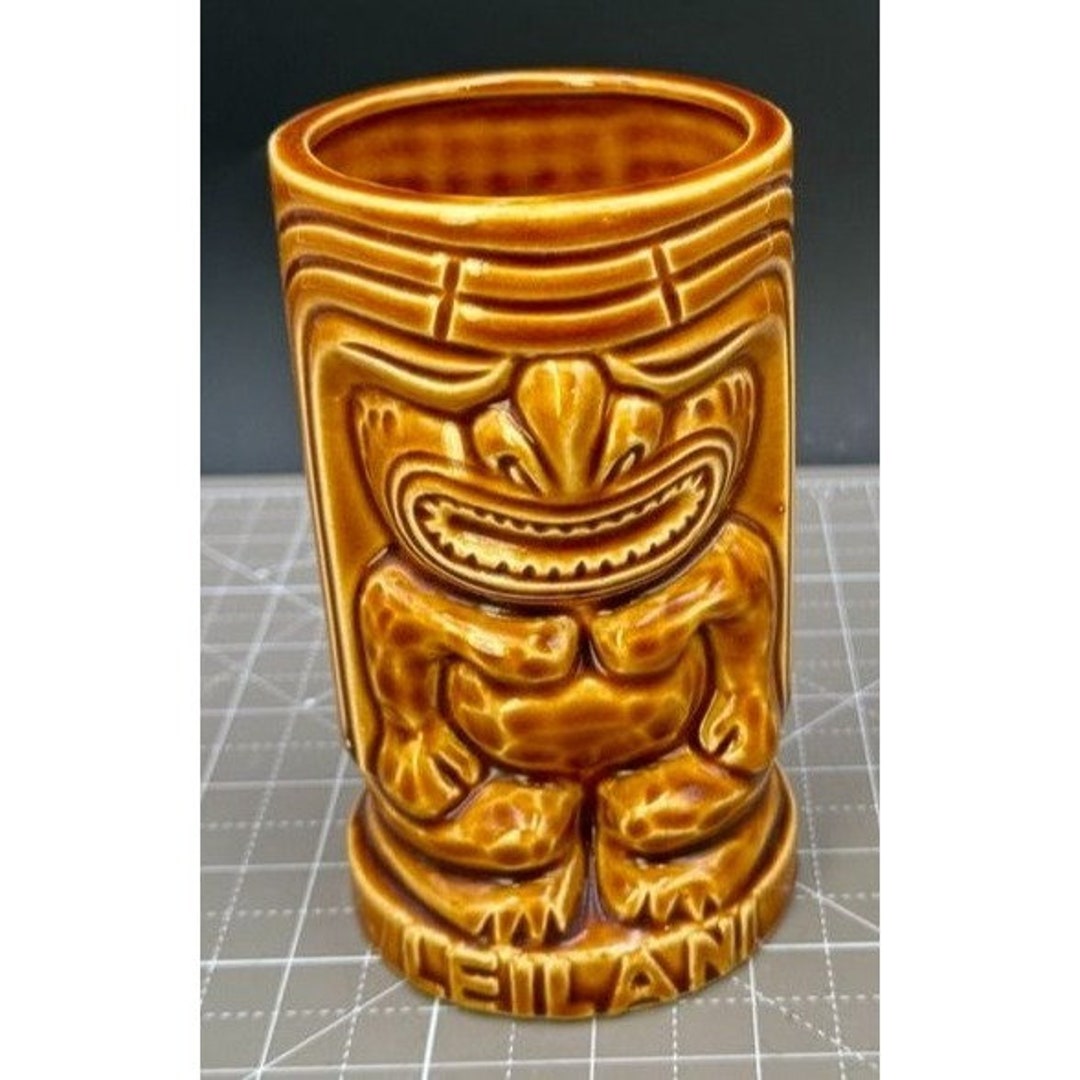 Vintage Hawaiian Tiki Ceramic Cup Brown Glaze Leilani Barware - Etsy