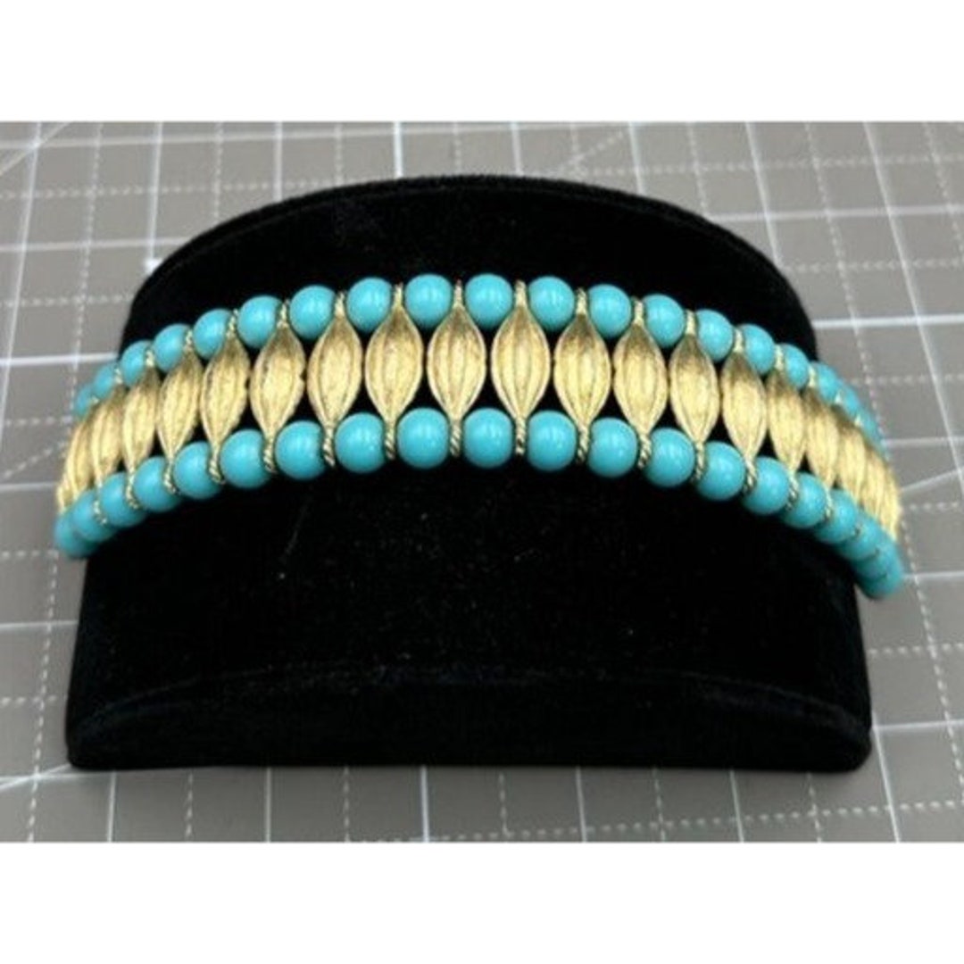 Crown Trifari Egyptian Revival Faux Turquoise and Gold Tone Oval Design ...