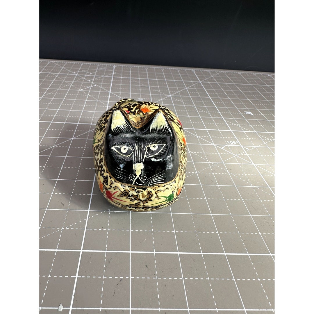 Lacquered Paper Mache' Cat Jewelry Box Trinket Box - Etsy