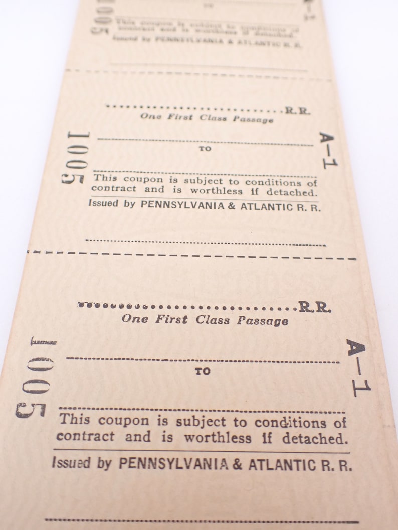 Original 1900's Pennsylvania & Atlantic Intact Railroad Tickets and ...