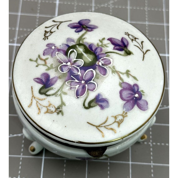 Vintage Footed Porcelain Forget Me Not Trinket Box si… - Gem