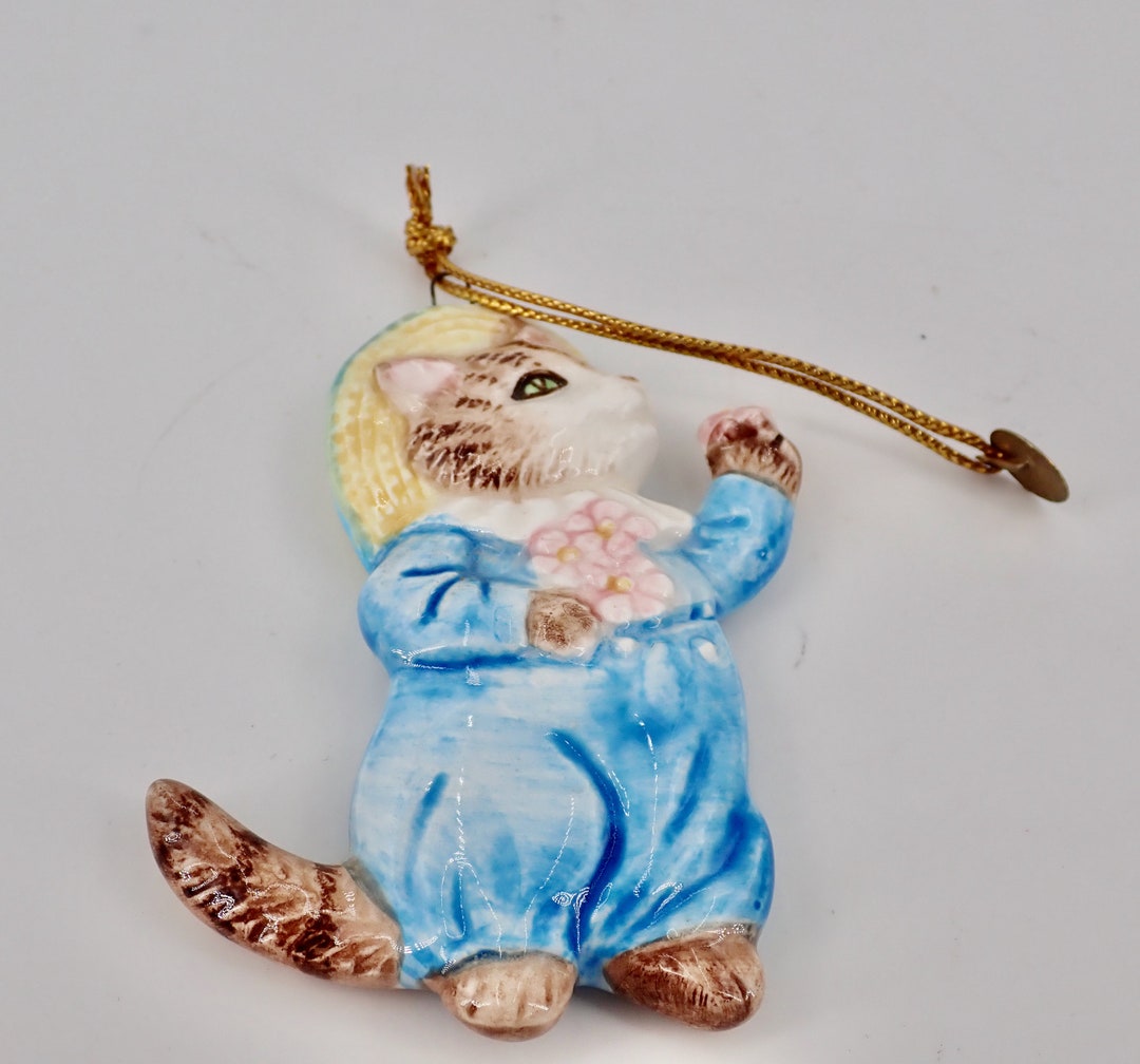 1985 Schmid Porcelain Tan Kitten Ornament With Blue Clothing - Etsy