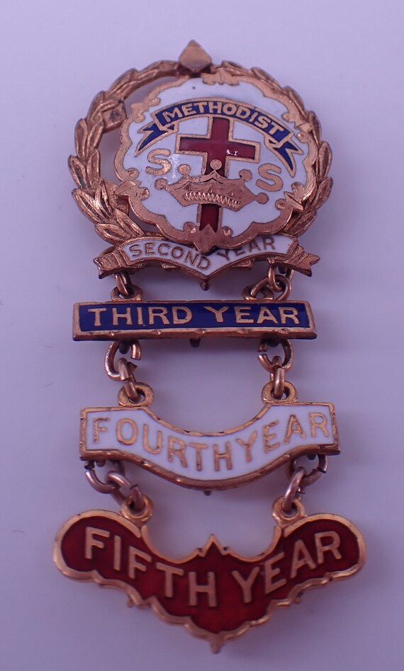 Gold Sunday School Methodist Pin - Gem