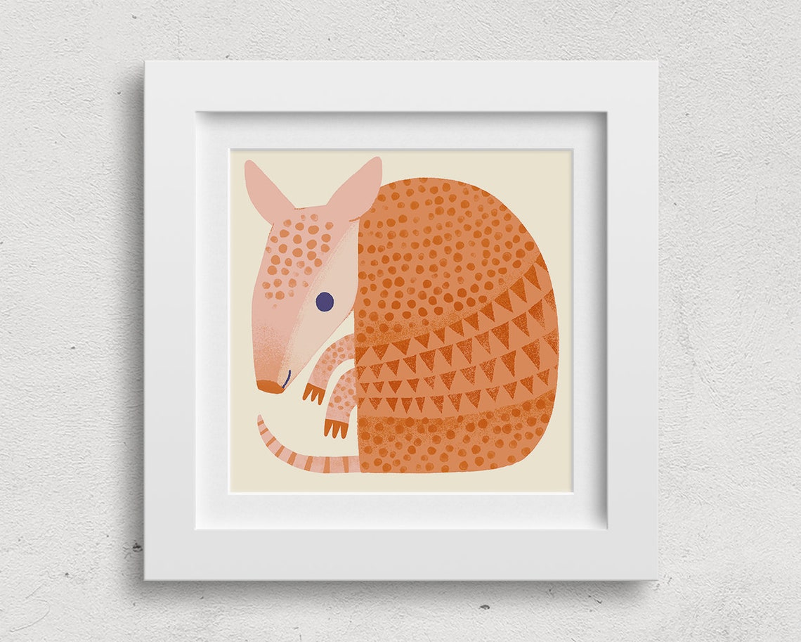 Armadillo Block Animal Series Illustrated Art Print Wall - Etsy