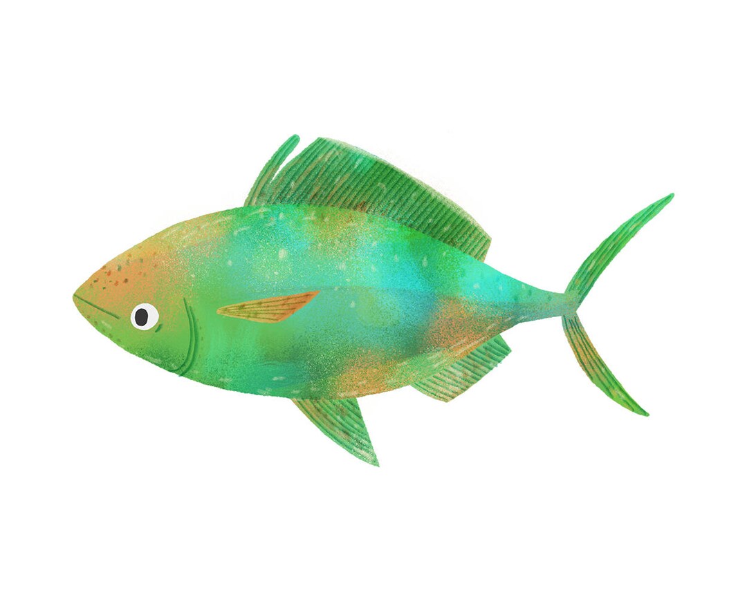 Art Print Illustration - Green Tuna Fish - Etsy