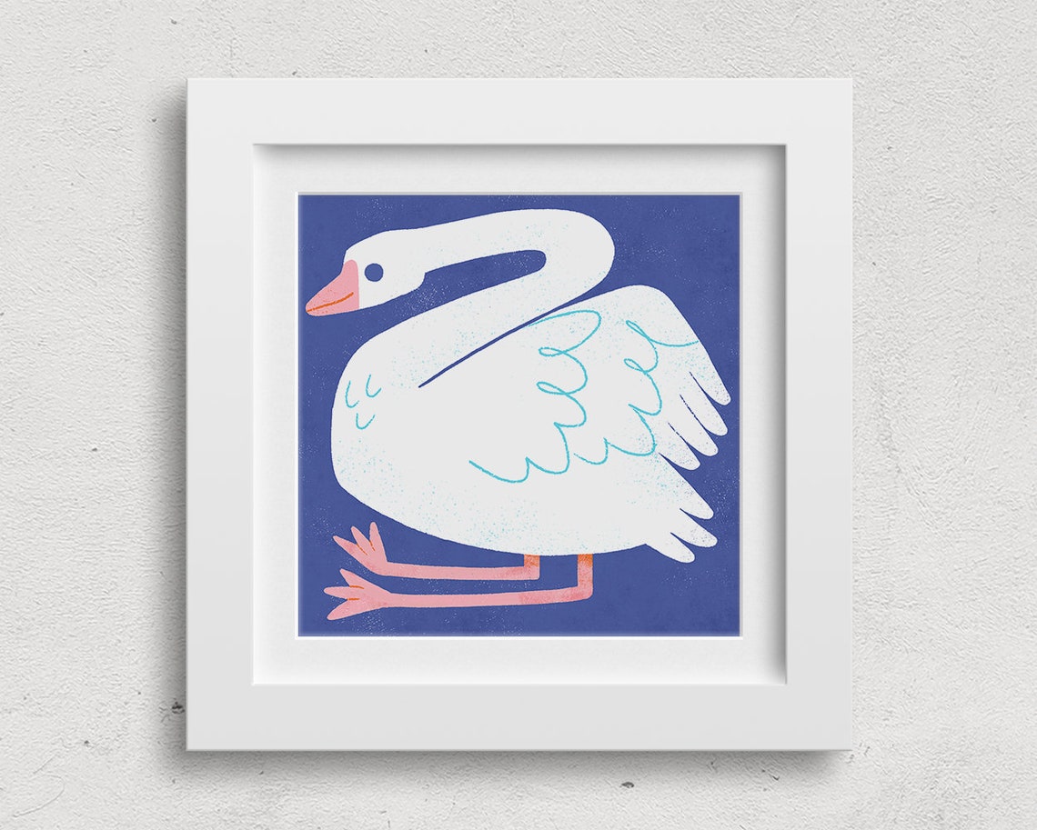 Swan - Block Animal Series - Illustrated Art Print - Wall Art - Taryn ...