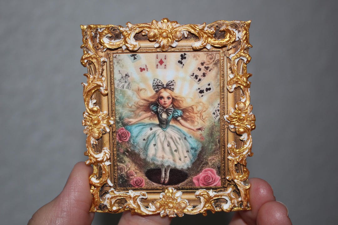Miniature Picture , ALICE With Cards, Dollhouse Decor 1:12 , Handmade ...