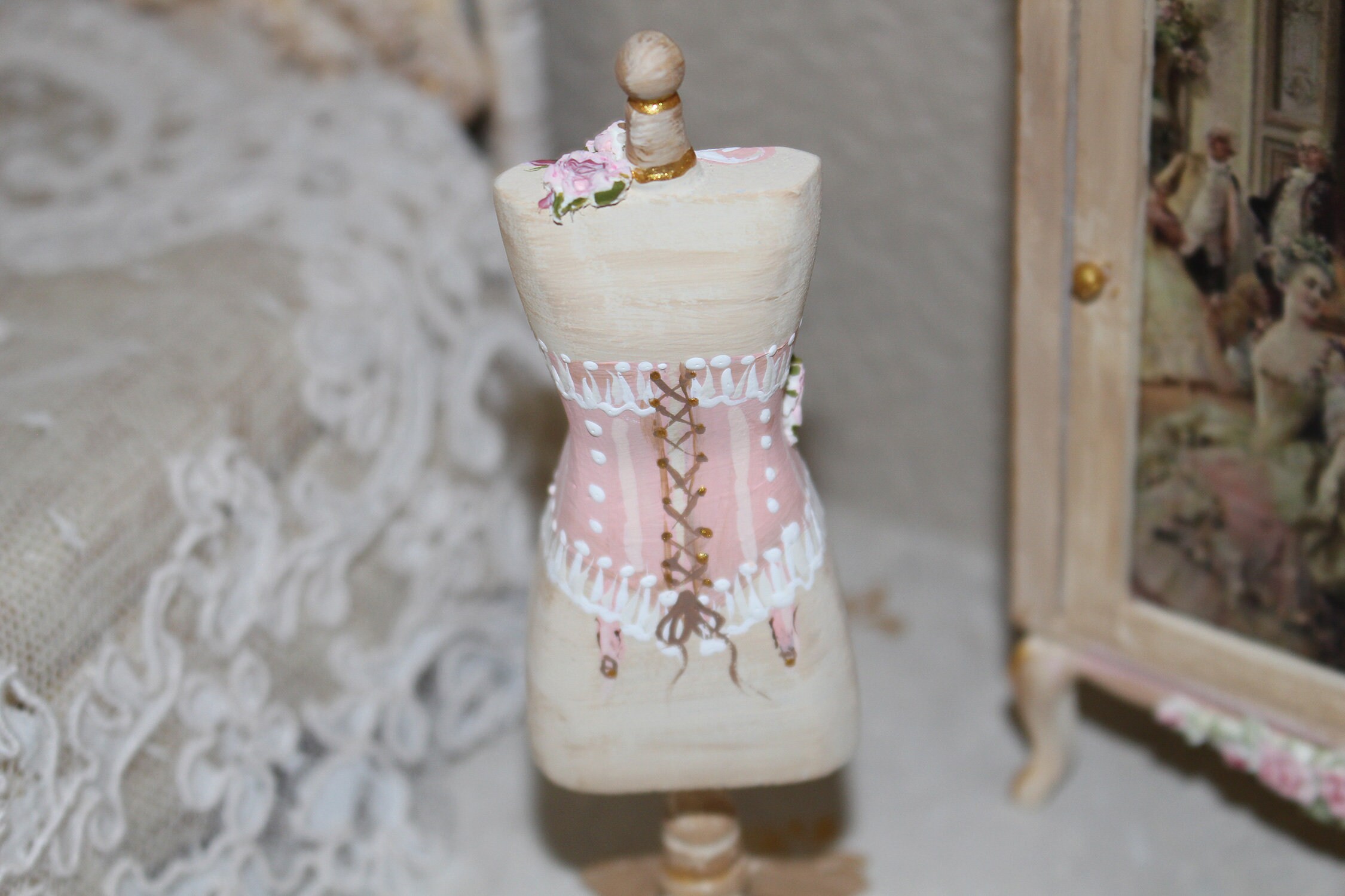 Miniature HAND-PAINTED Dress Form With Corset Display Bust | Etsy