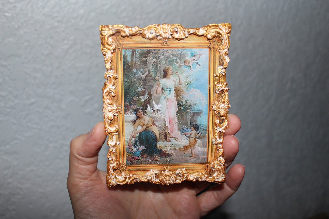 Dollhouse Furniture, Wall Plaque Woman, Miniature Picture, Painting ...