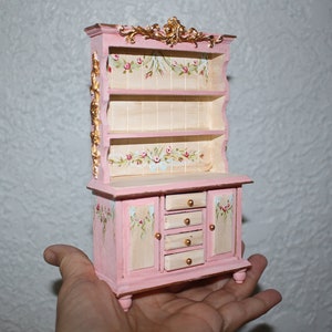 Miniature Kitchen Cabinet W Hand-painted Roses, PINK Hutch, French ...