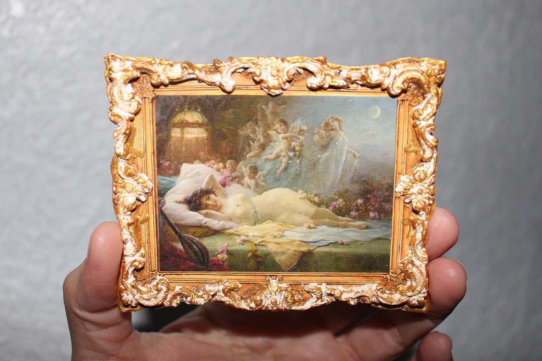 Dollhouse Furniture, Wall Plaque Woman, Miniature Picture, Painting ...