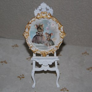 Dollhouse Picture Adorable Mice , Oval Miniature Mouse Wall Plaque ...
