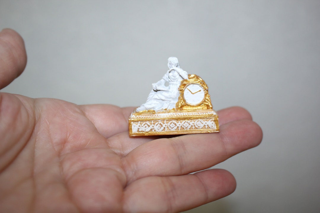 Miniature Mantle Clock, Dollhouse Decor, MICRO Statue, Fairy Garden ...