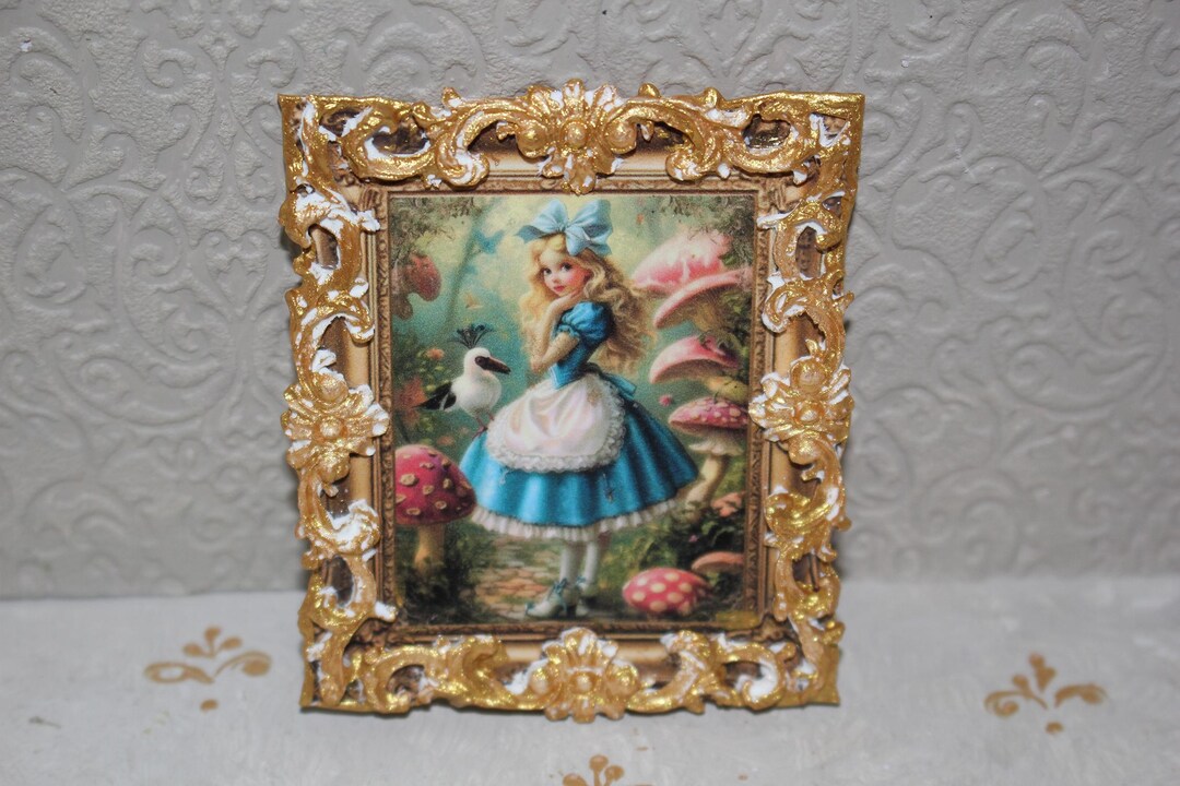 Miniature Picture , ALICE With Bird, Dollhouse Decor 1:12 , Handmade - Etsy