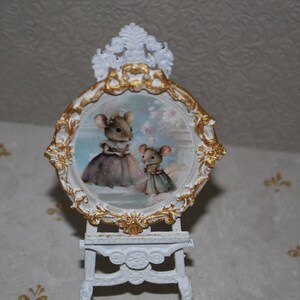 Dollhouse Picture Adorable Mice , Oval Miniature Mouse Wall Plaque ...
