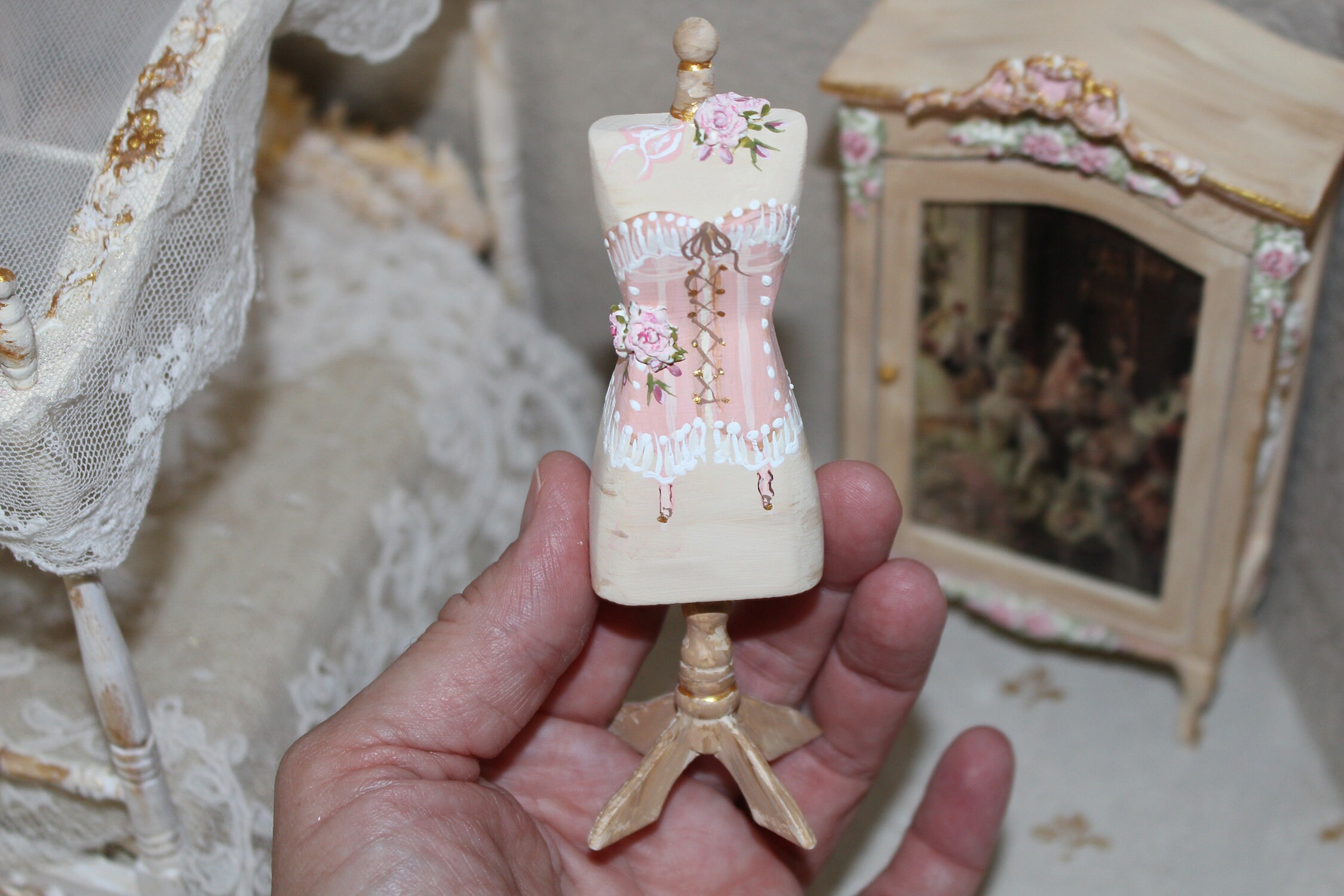 Miniature HAND-PAINTED Dress Form With Corset Display Bust | Etsy
